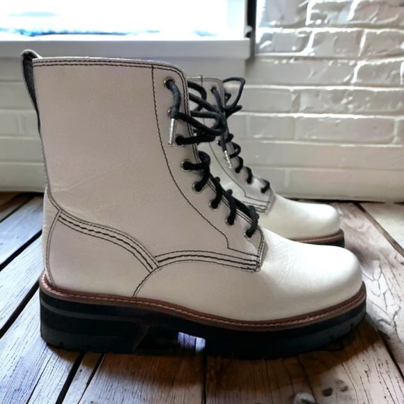 Clarks | Shoes | Clarks Orianna White Chunky Platform Leather Hi Combat ...